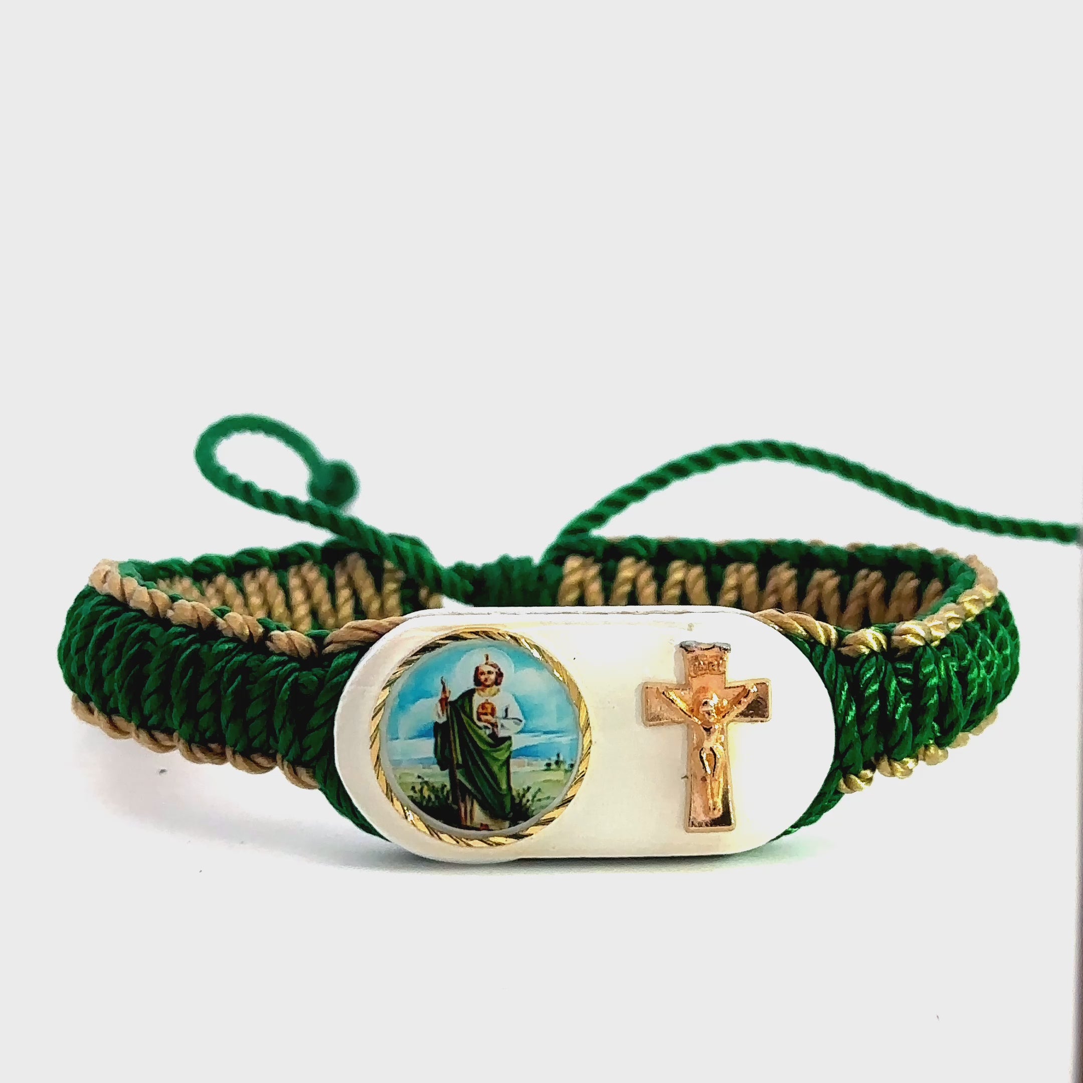 St Jude Cross Green Tan Bracelet – Rosarios Y Mas